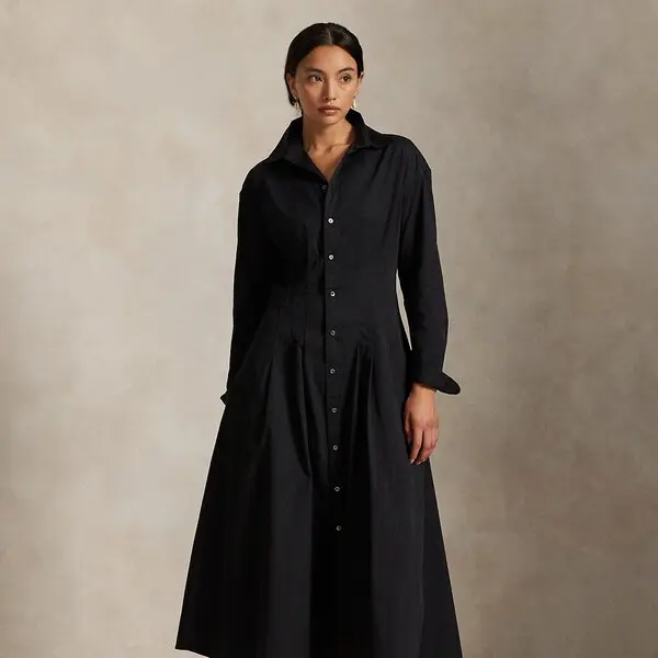 Ralph Lauren Pleated Cotton Shirt Dress - Polo Black