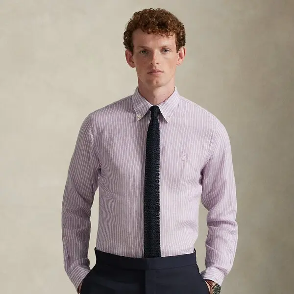 Ralph Lauren Classic Fit Striped Linen Shirt - Lavender White