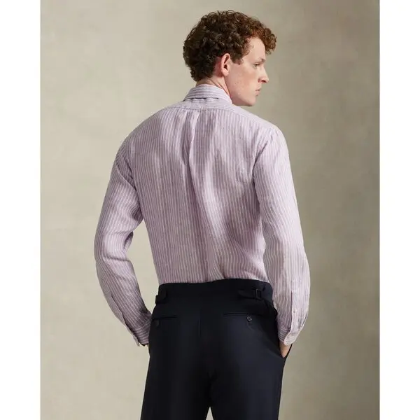 Ralph Lauren Classic Fit Striped Linen Shirt - Lavender White