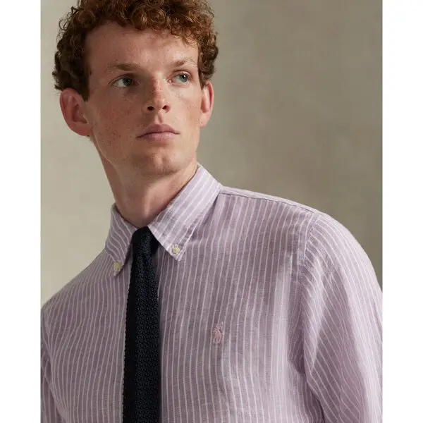 Ralph Lauren Classic Fit Striped Linen Shirt - Lavender White