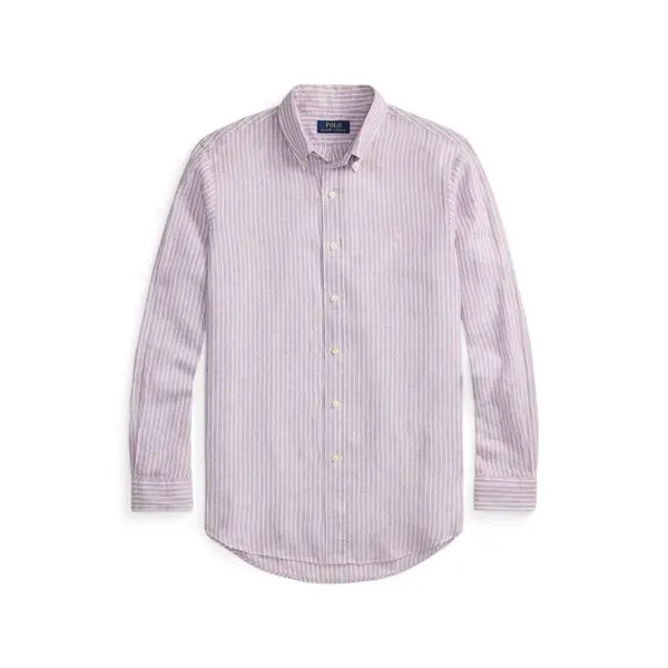 Ralph Lauren Classic Fit Striped Linen Shirt - Lavender White