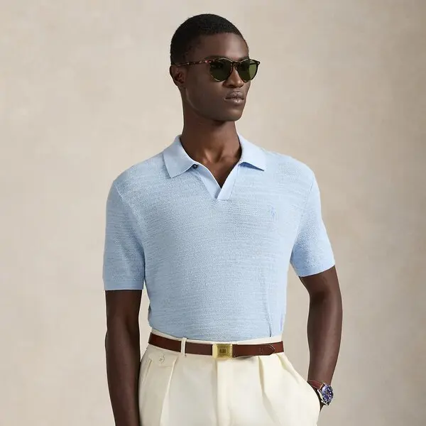 Ralph Lauren Textured Cotton-linen Sweater - Office Blue/white