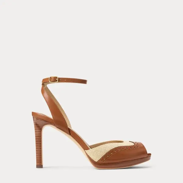 Ralph Lauren Kyla Straw & Leather Wingtip Sandal - Light Natural/lauren Tan