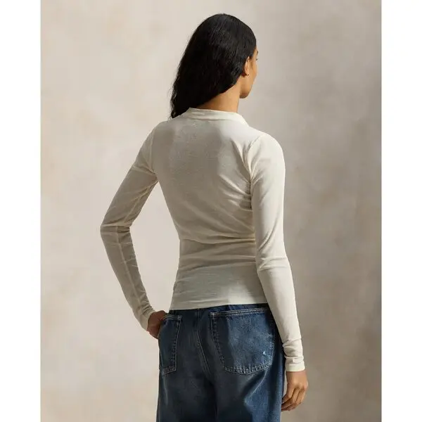 Ralph Lauren Ribbed Crepe Henley Shirt - Warm White