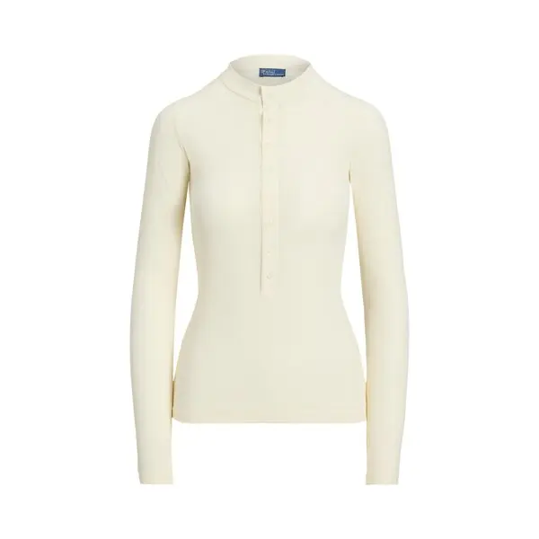 Ralph Lauren Ribbed Crepe Henley Shirt - Warm White