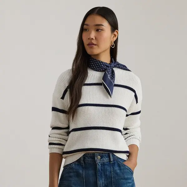 Ralph Lauren Striped Rib-knit Cotton Crewneck Sweater - White/refined Navy