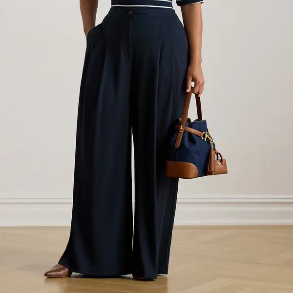 Ralph Lauren Pleated Stretch Jersey Wide-leg Pant - Lauren Navy