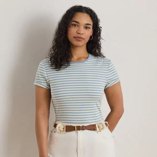 Ralph Lauren Striped Rib-knit Stretch Cotton Tee - Blue Note Multi