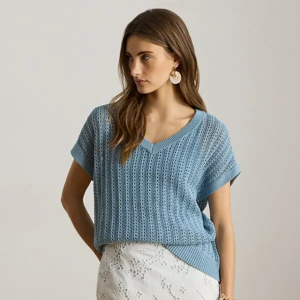Ralph Lauren Cotton-blend Mesh Short-sleeve Sweater - Blue Note