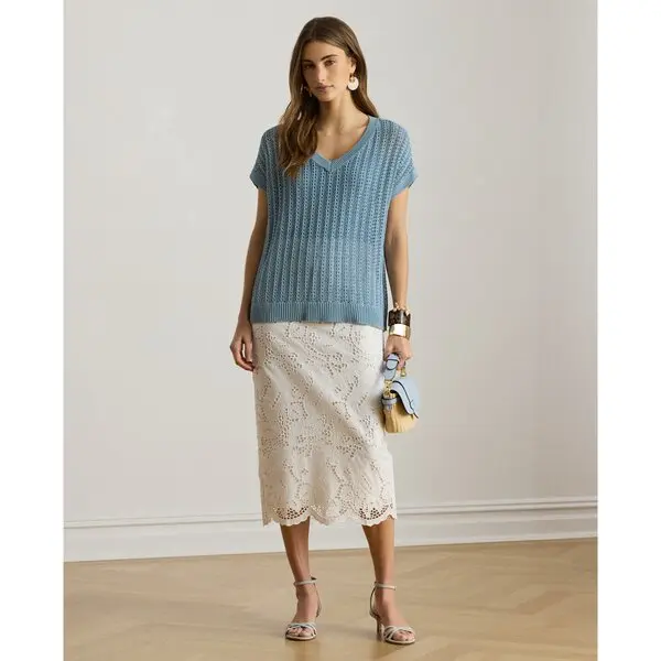 Ralph Lauren Cotton-blend Mesh Short-sleeve Sweater - Blue Note