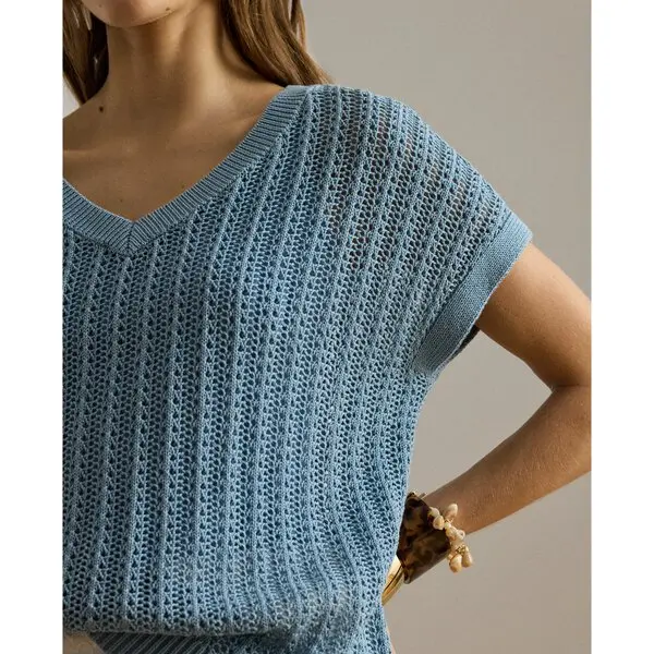 Ralph Lauren Cotton-blend Mesh Short-sleeve Sweater - Blue Note