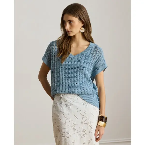Ralph Lauren Cotton-blend Mesh Short-sleeve Sweater - Blue Note