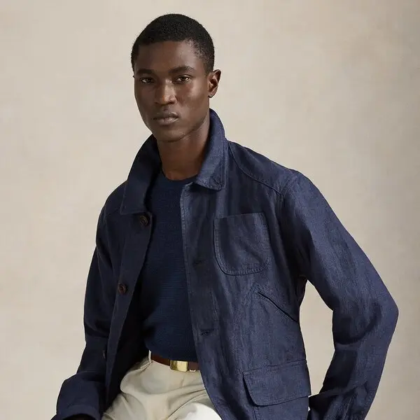 Ralph Lauren Linen Herringbone Utility Jacket - Collection Navy