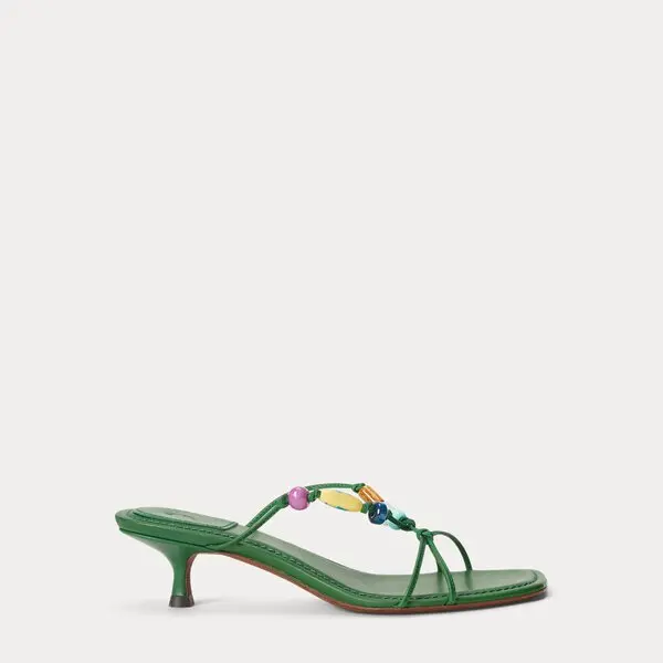 Ralph Lauren Beaded Leather Kitten Heel Sandal - Petal Green/multi