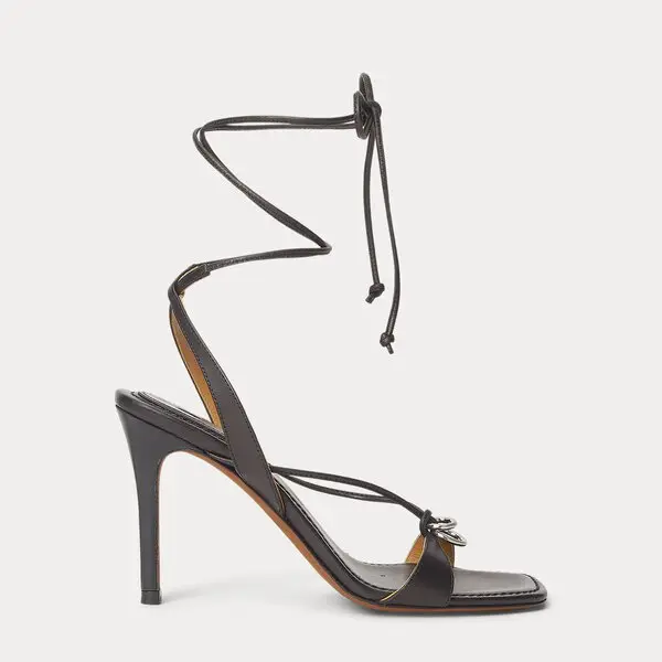 Ralph Lauren O-ring Leather Wrap Sandal - Black