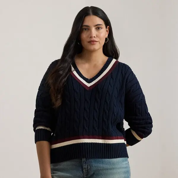 Ralph Lauren Cable-knit Cotton Cricket Sweater - Lauren Navy/cream Multi