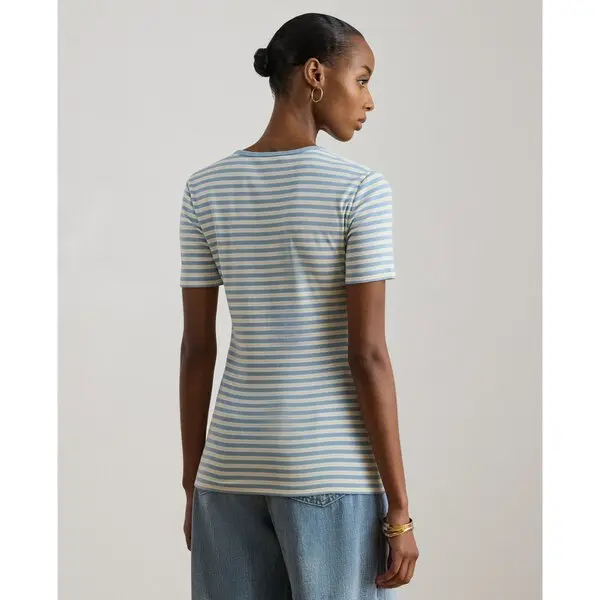 Ralph Lauren Striped Rib-knit Stretch Cotton Tee - Blue Note Multi