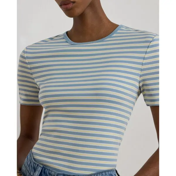 Ralph Lauren Striped Rib-knit Stretch Cotton Tee - Blue Note Multi