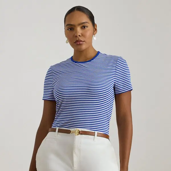 Ralph Lauren Striped Stretch Cotton Crewneck Tee - Cruise Royal/white