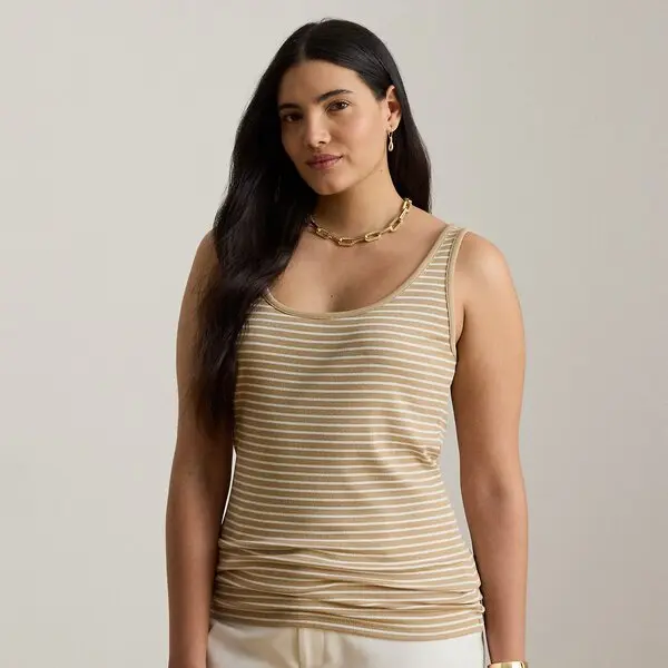 Ralph Lauren Striped Stretch Cotton Tank Top - Birch Tan/white
