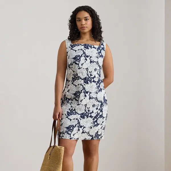 Ralph Lauren Floral Linen Sleeveless Dress - White/navy