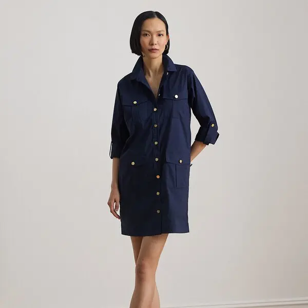 Ralph Lauren Cotton-blend Roll-tab-sleeve Shirt Dress - Refined Navy