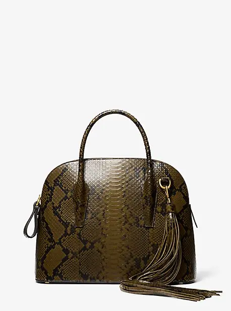 Michael Kors Kaitlin Large Snake Embossed Leather Satchel - Green