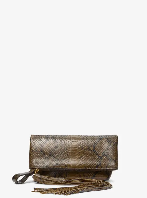 Michael Kors Lily Snake Embossed Leather Foldover Clutch