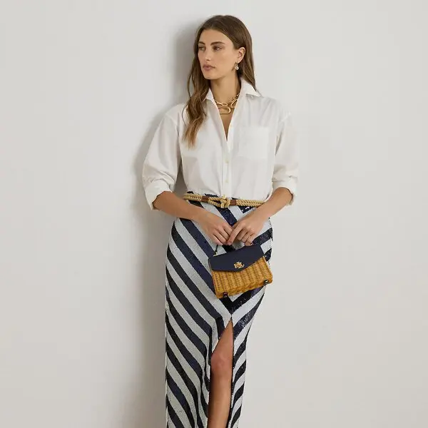 Ralph Lauren Striped Sequined Pencil Midi Skirt - Blue/white