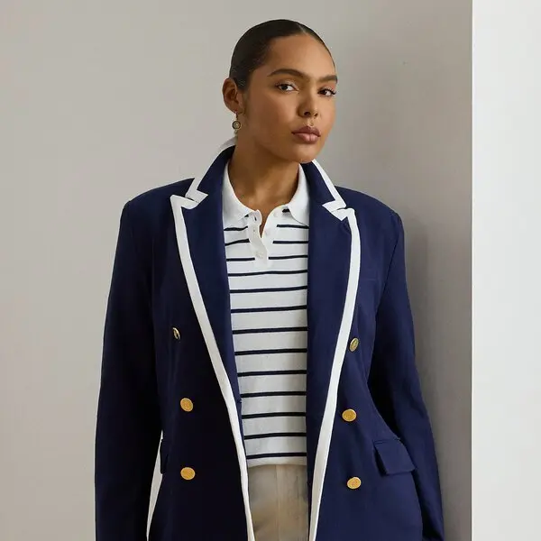 Ralph Lauren Double-breasted Piqué Blazer - Refined Navy/white