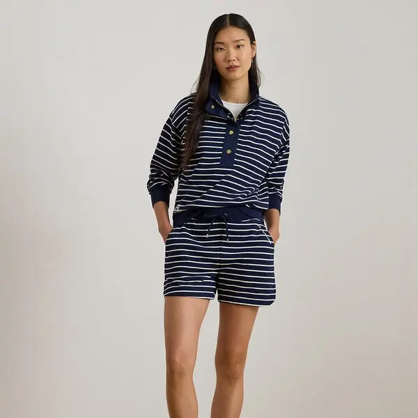Ralph Lauren Striped French Terry Drawcord Short - Refined Navy/white