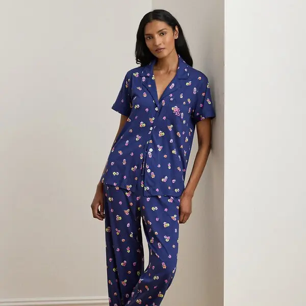 Ralph Lauren Floral Cotton-blend Jersey Sleep Set - Navy Print