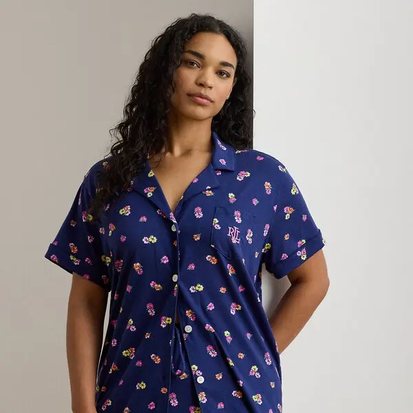 Ralph Lauren Floral Cotton-blend Jersey Sleep Set - Navy Print