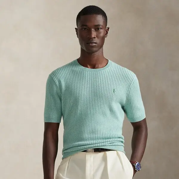 Ralph Lauren Rib-knit Cotton Short-sleeve Sweater - Green Swallow Heather