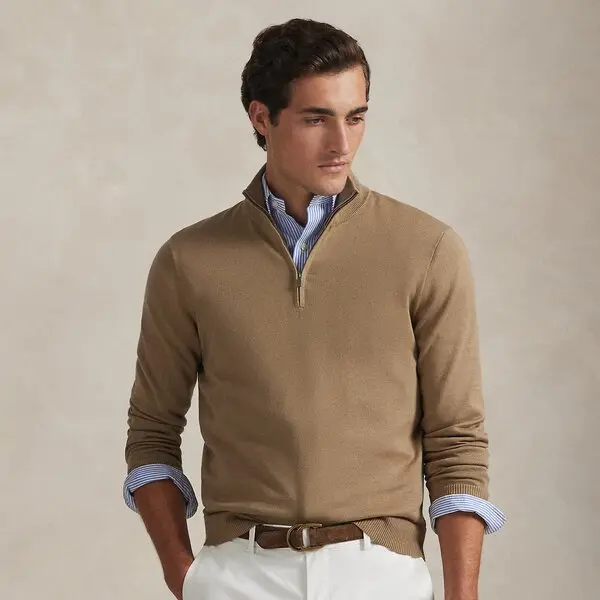 Ralph Lauren Cotton Quarter-zip Mockneck Sweater - Clay Tan