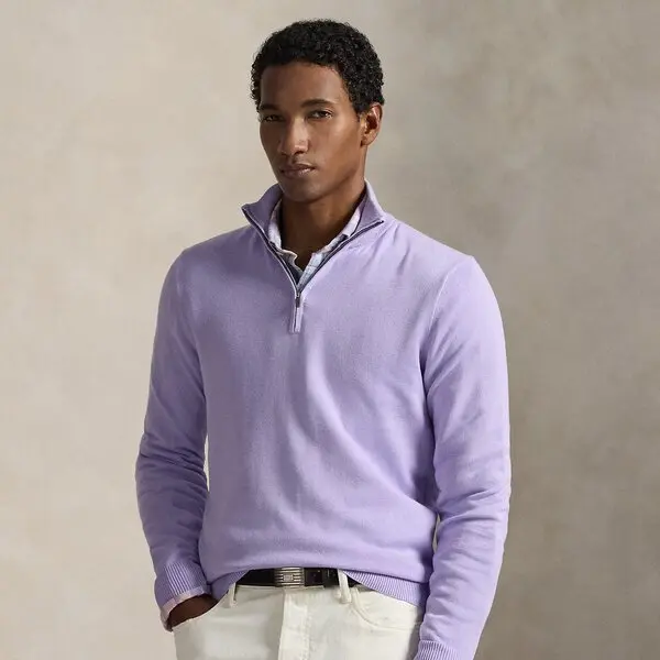 Ralph Lauren Cotton Quarter-zip Mockneck Sweater - Powder Purple