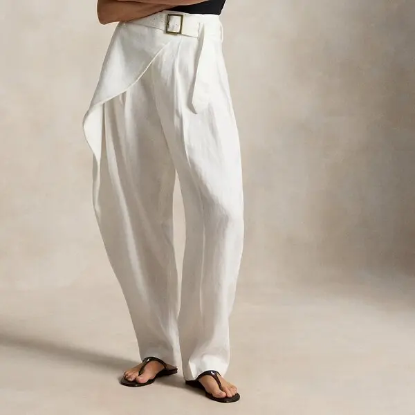 Ralph Lauren Linen Tapered Wrap Pant - Nevis