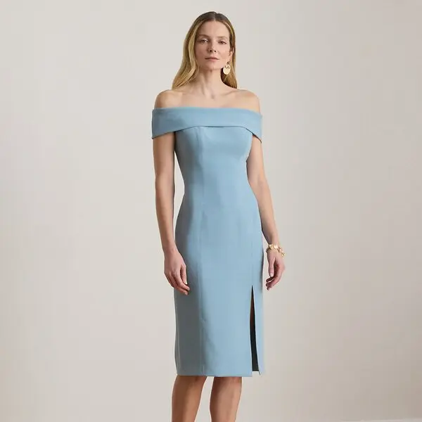 Ralph Lauren Crepe Off-the-shoulder Cocktail Dress - Blue Note