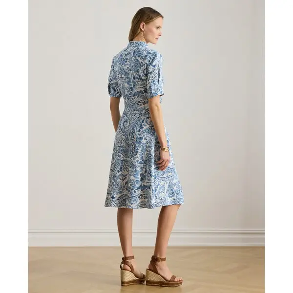 Ralph Lauren Paisley Linen Shirt Dress - White/blue