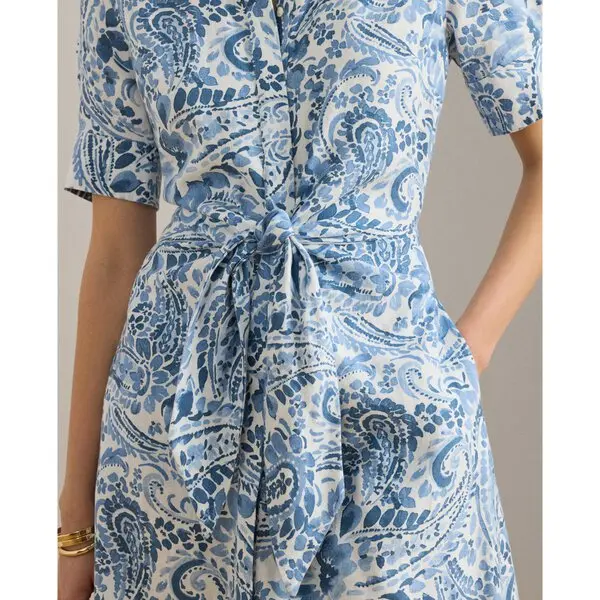 Ralph Lauren Paisley Linen Shirt Dress - White/blue