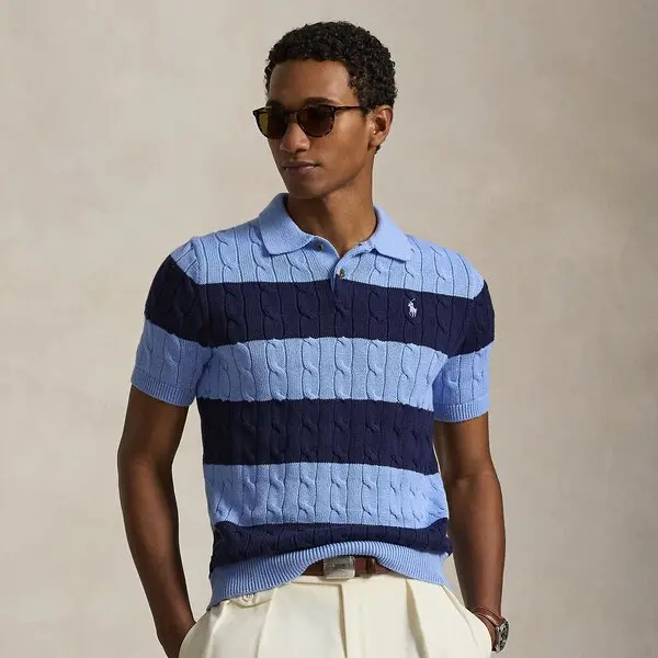Ralph Lauren Cable-knit Striped Polo Sweater - Blue Navy Combo