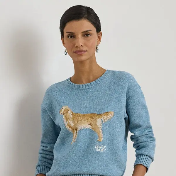 Ralph Lauren Intarsia-knit Golden Retriever Sweater - Blue Note Heather Multi