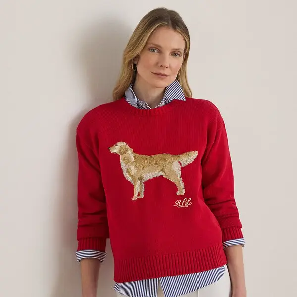 Ralph Lauren Intarsia-knit Golden Retriever Sweater - Cruise Red Multi