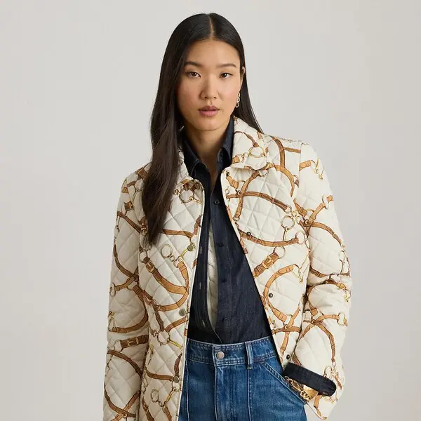 Ralph Lauren Quilted Barn Jacket With Belting Print - Cream Ainsworth