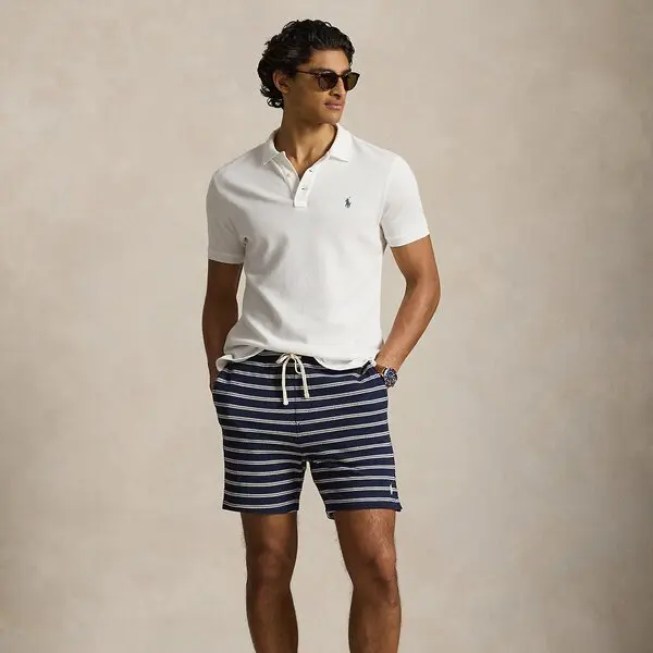 Ralph Lauren 6-inch Striped Pointelle-ribbed Shorts - Newport Navy/pale Cream