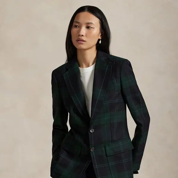 Ralph Lauren Single-breasted Plaid Wool Blazer - Green Navy Multi