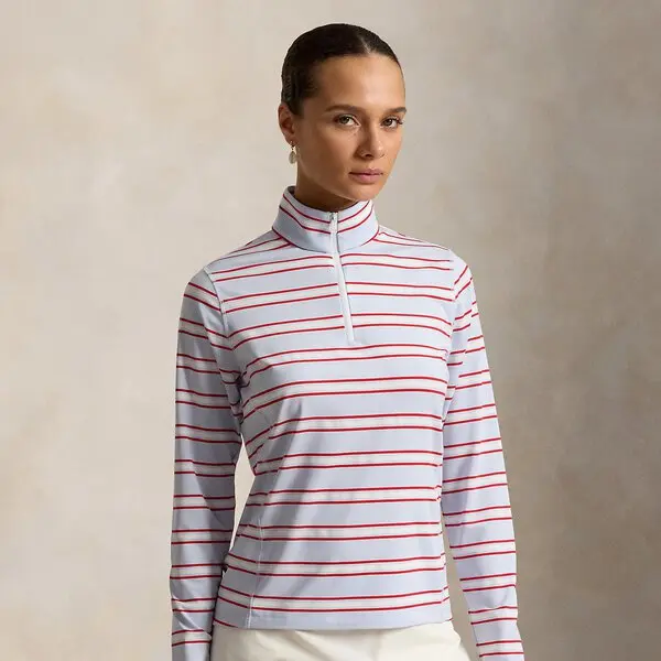 Ralph Lauren Striped Stretch-jersey Quarter-zip - Oxford Blue Multi Stripe