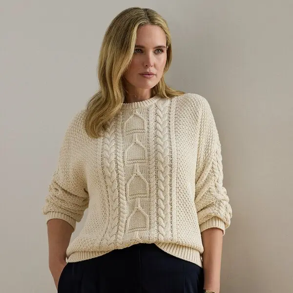 Ralph Lauren Cable-knit Cotton Crewneck Sweater - Mascarpone Cream