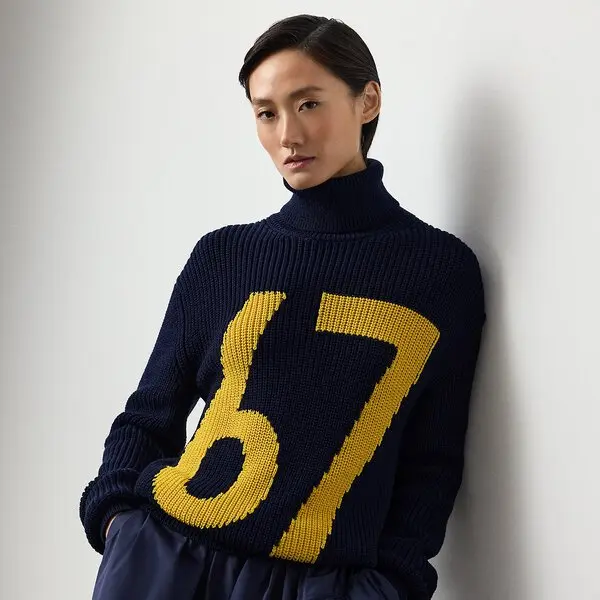 Ralph Lauren Intarsia-knit Cotton-silk Turtleneck - Icon Navy/racing Yellow