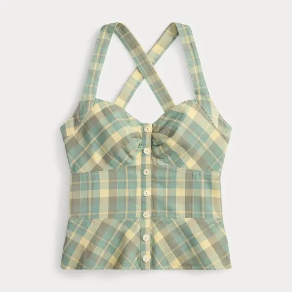 Ralph Lauren Plaid Twill Button-front Top - Sage/grey/cream